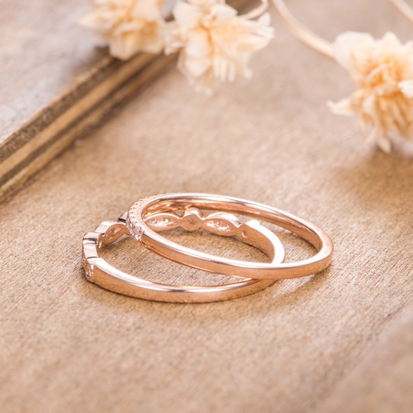 Jewelry | 2pcs Rose Gold Wedding Bands Pave Stackable Rings | Poshmark